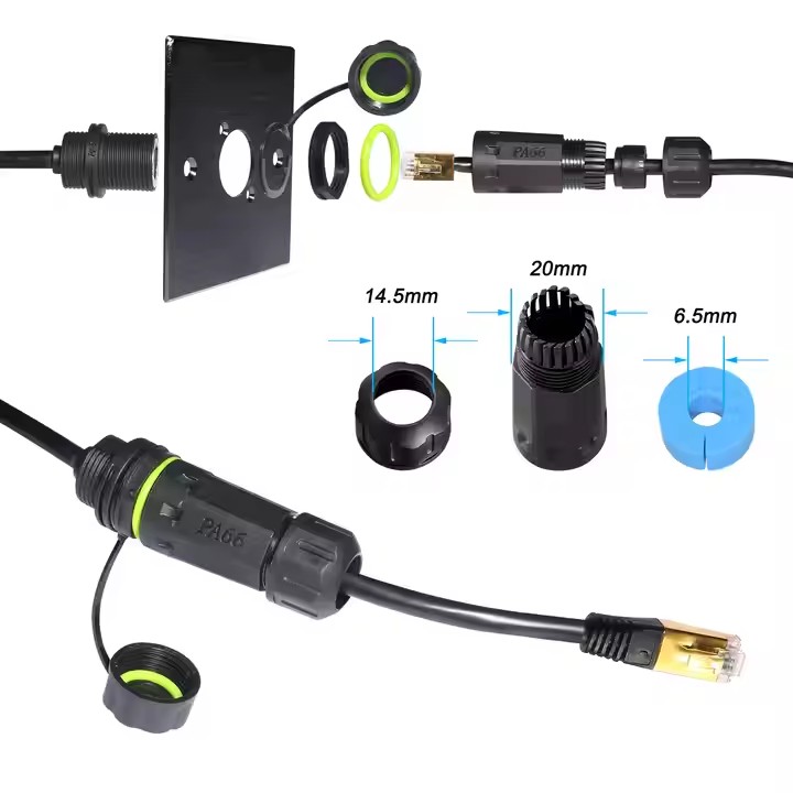 Ethernet Panel Mount Cable connector Waterproof CAT.6A STP Cable ...